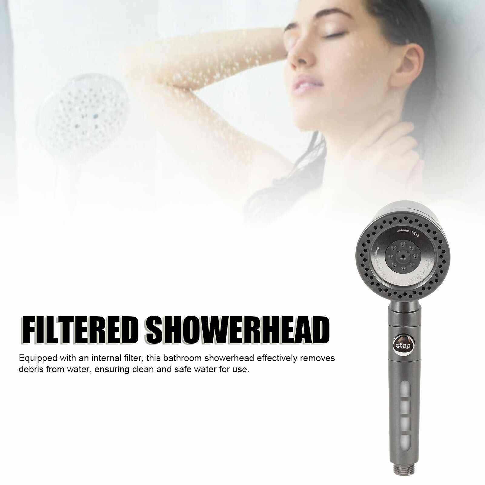 Фильтрованная душевая лейка с несколькими режимами, стильный вид, ручная душевая лейка с усилением давления для домашнего использования, серая