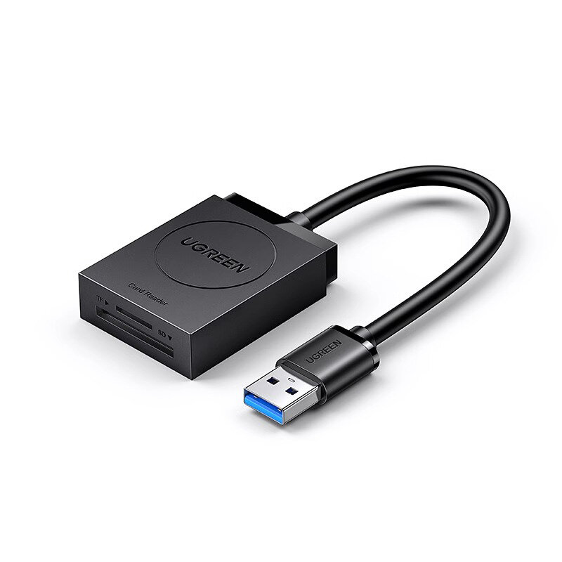 USB-считыватель карт UGREEN 20250 dual card slot, черный, 0.15 м, поддержка SD/TF