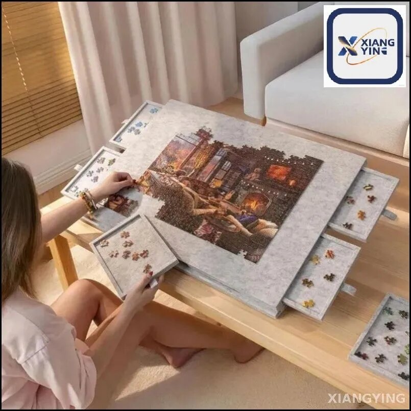 Коврик для пазлов Aninier 77*53см, серый, с 6 выдвижными ящиками для сортировки — фото 1