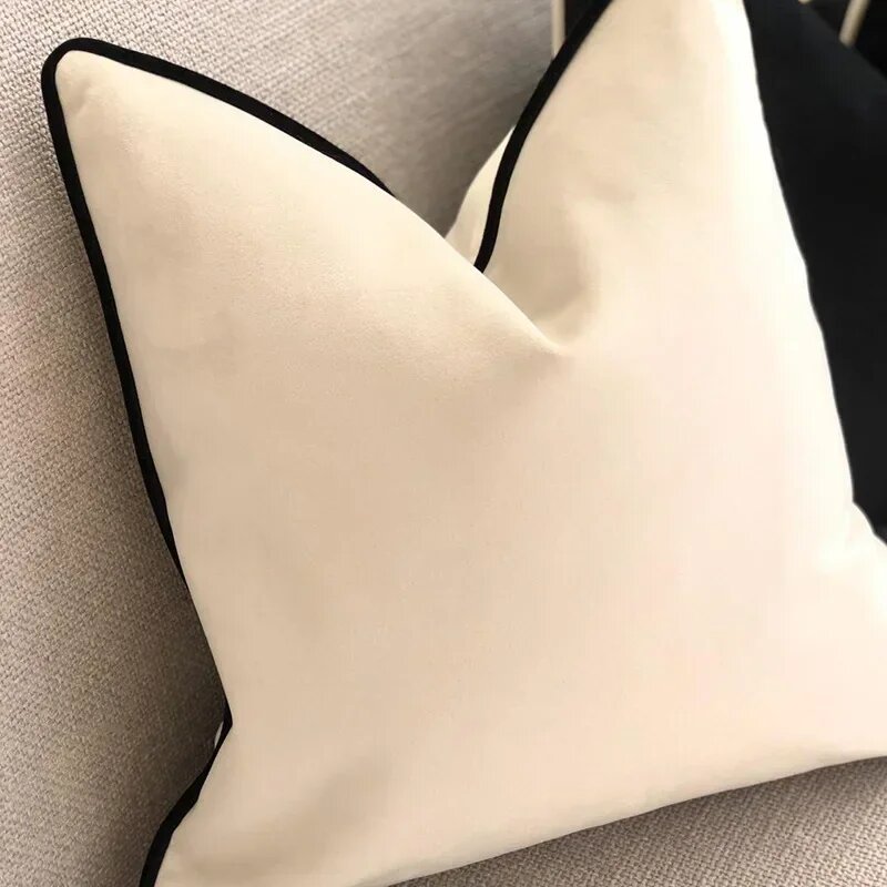 Бархатный чехол для подушки черный белый 45x45 см 50x50cm, Cushion Cover-White