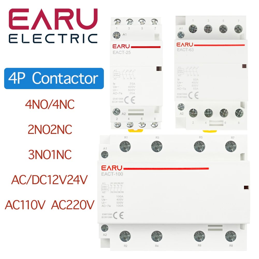 EARUELECTRIC Контактор EACT-2P-25/63/100 4NO, 63A, 220 В