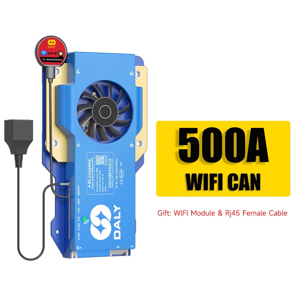 Активный балансировщик Daly BMS WiFi 250 для LiFePO4 4S-8S WIFI CAN BMS, 500A BMS RJ45 Cable