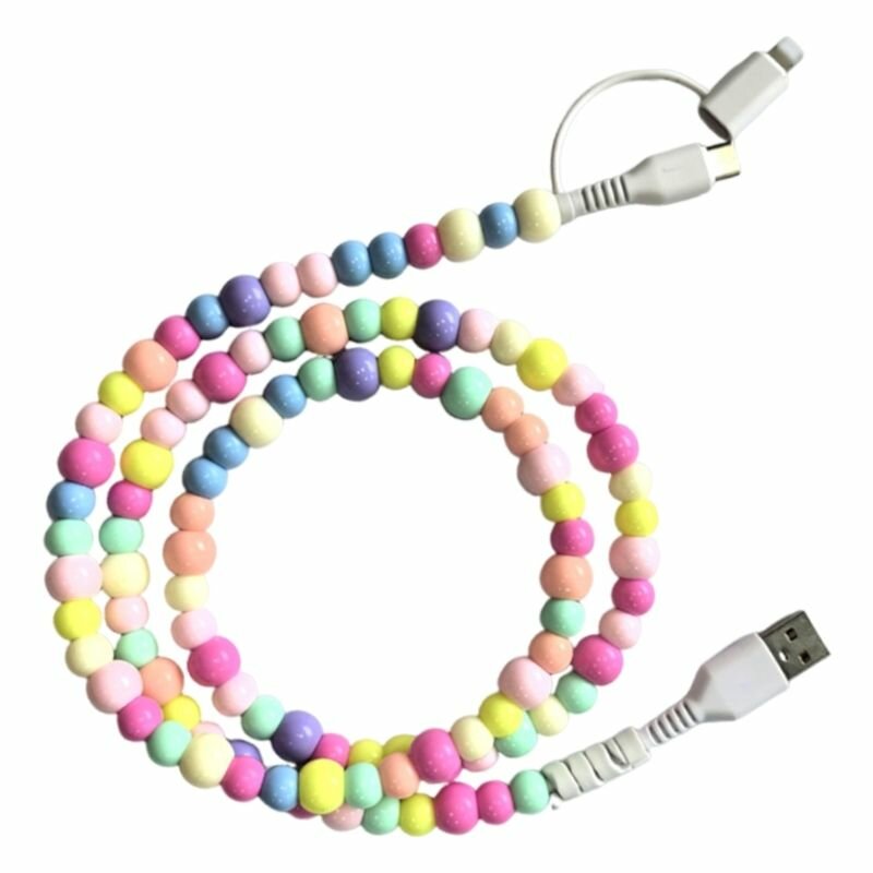 Бисерный кабель для передачи данных "два в одном" ручной работы с красочным жемчугом быстрой зарядки-color