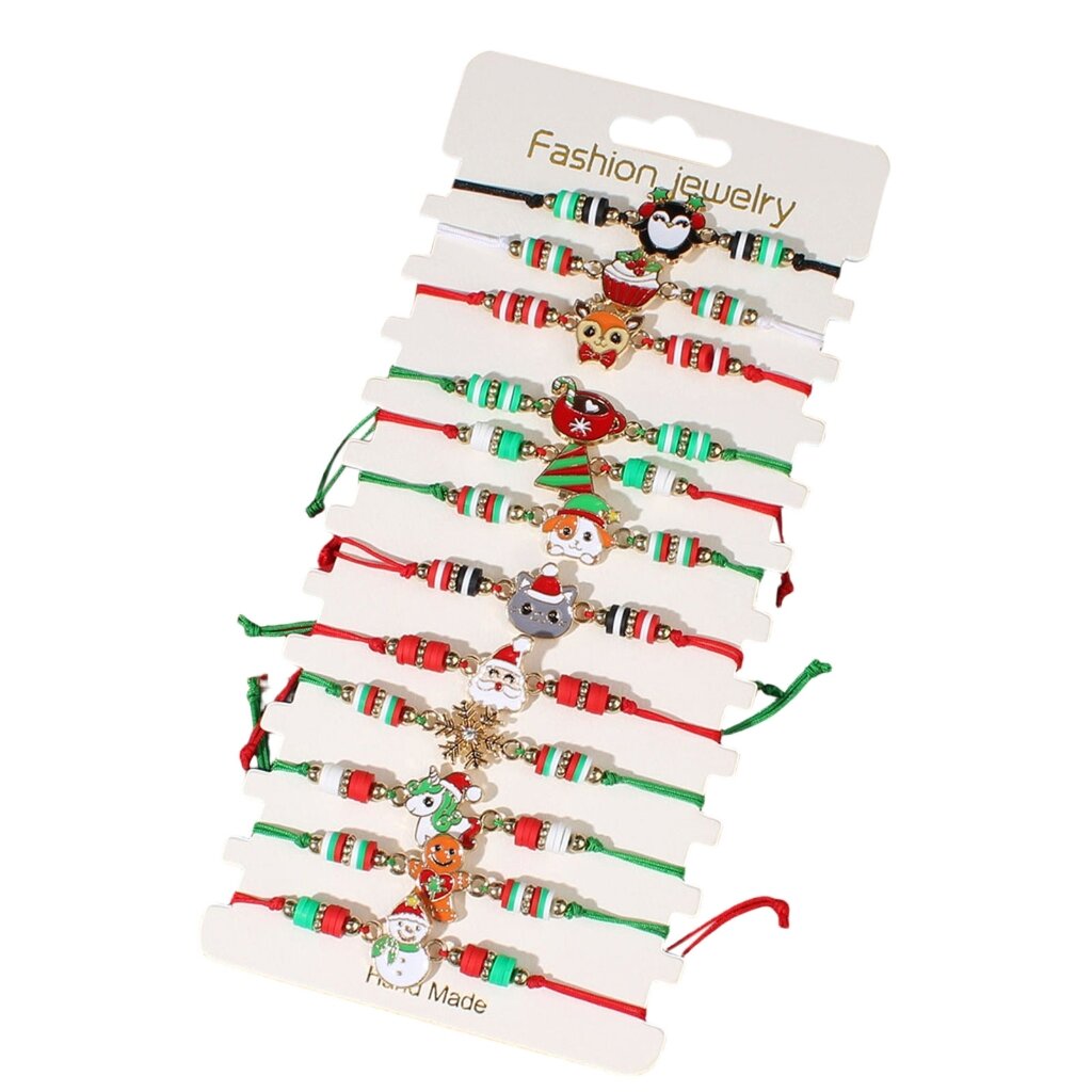 Набор из 12 рождественских браслетов для женщин с регулируемыми подвесками снежинка, Санта, снеговик, украшения из цинкового сплава, праздничный подарок