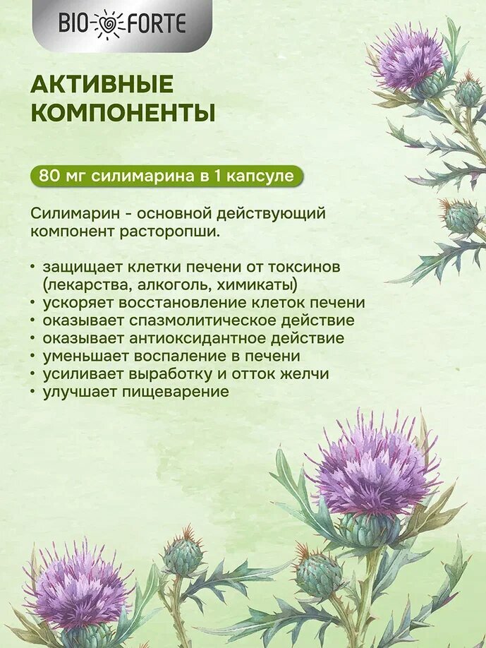 Расторопша для печени BioForte, экстракт плодов, 120мг, 30 капсул — фото 1