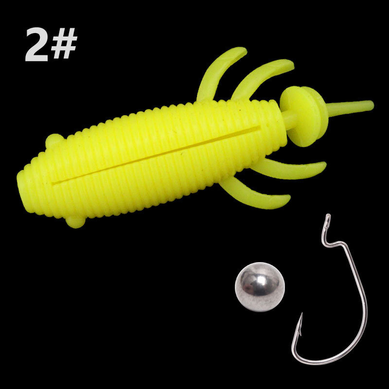 Рыболовная плавающая мягкая приманка-червя Creature Baitк, с крючком и стальным шариком 8 см/13 г, 1 шт, желтая