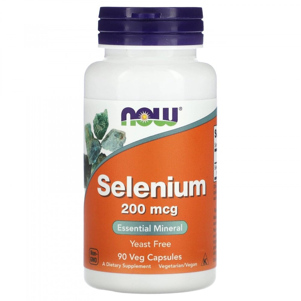 Капсулы NOW Selenium, 200mcg, укрепление иммунитета, 90 штук
