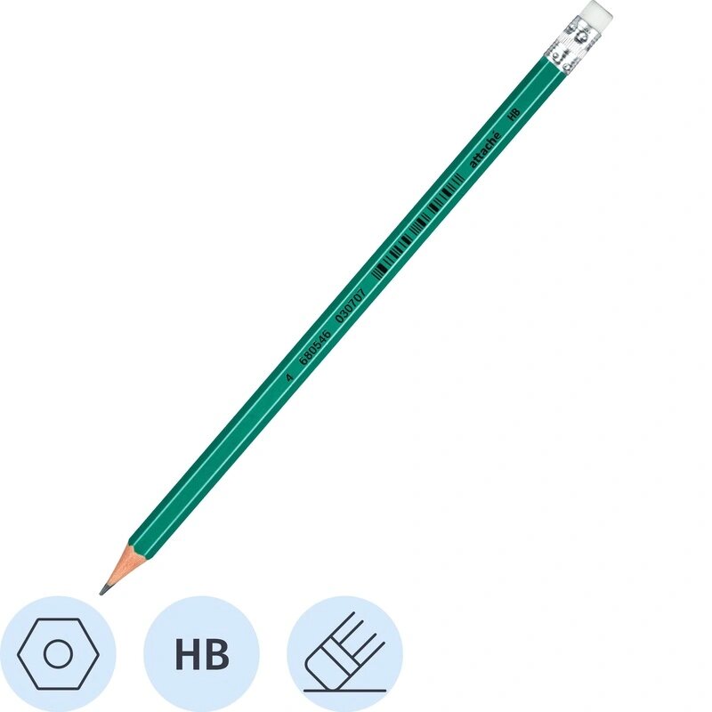 Карандаш чернографитный Attache плаcтик, с ластиком, HB, зеленый корпус