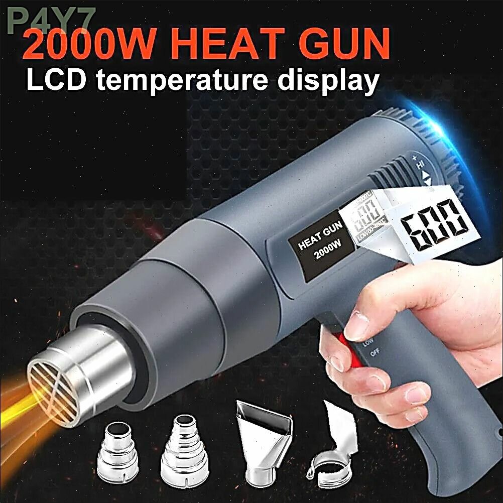 Пистолет горячего воздуха, 4 насадки, ЖК-дисплей с точной температурой