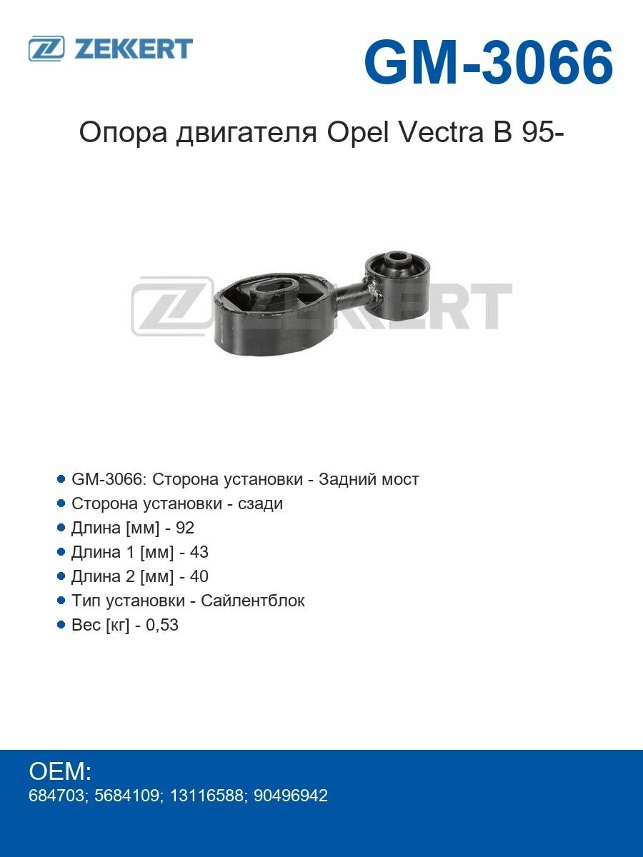 Zekkert Опора двигателя Opel Vectra B с 1995 года