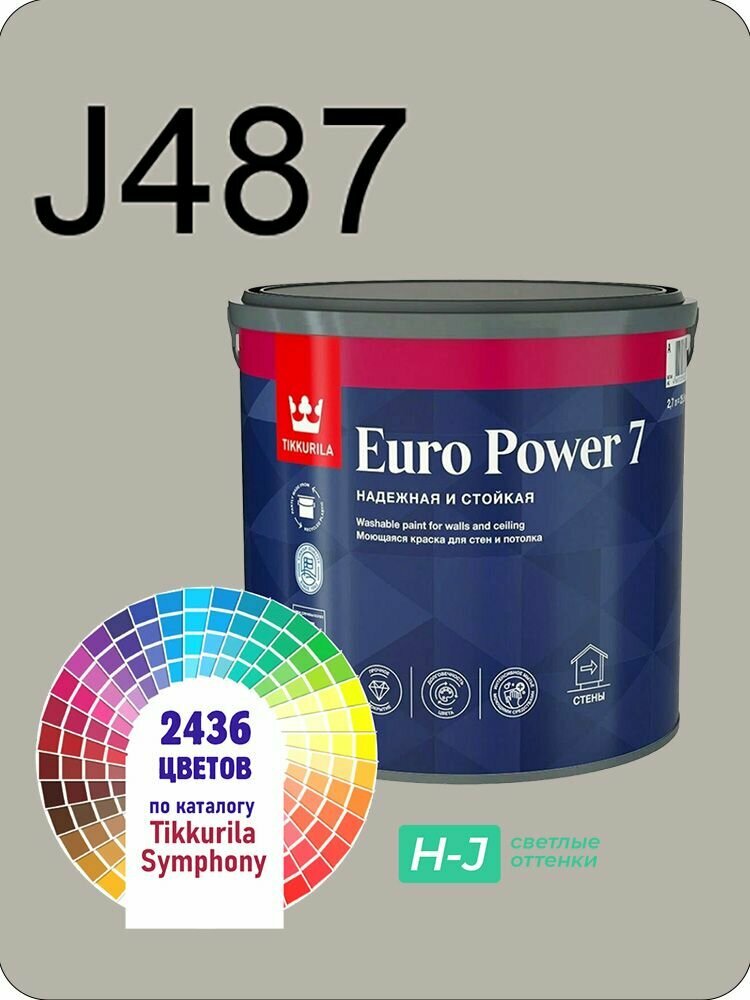Краска для стен и потолков Tikkurila Euro Power 7 2,7л. светлые оттенки J487