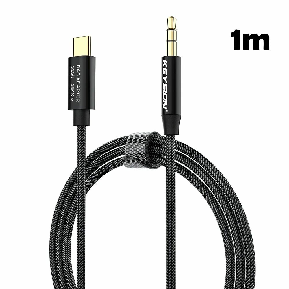 KEYSION Аудиокабель USB Type-C/3.5 мм, 1 м, черный переходник с USB Type-C на 3.5 мм аудиоадаптер