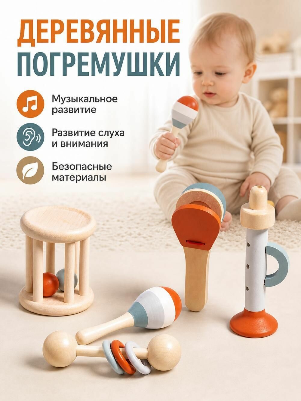 Ручной колокольчик-погремушка, музыкальный инструмент, игрушка