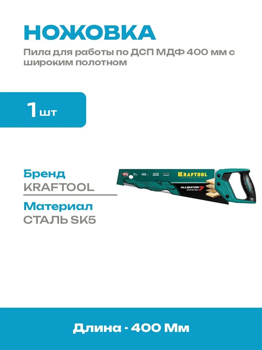 Ножовка по дереву 400 мм 7 TPI универсальная с 3D зубом