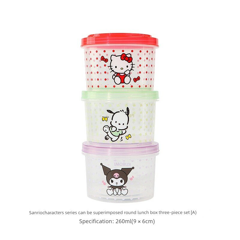 Набор из трех круглых ланч-боксов Miniso Sanrio, складывающихся между собой, портативный контейнер для хранения