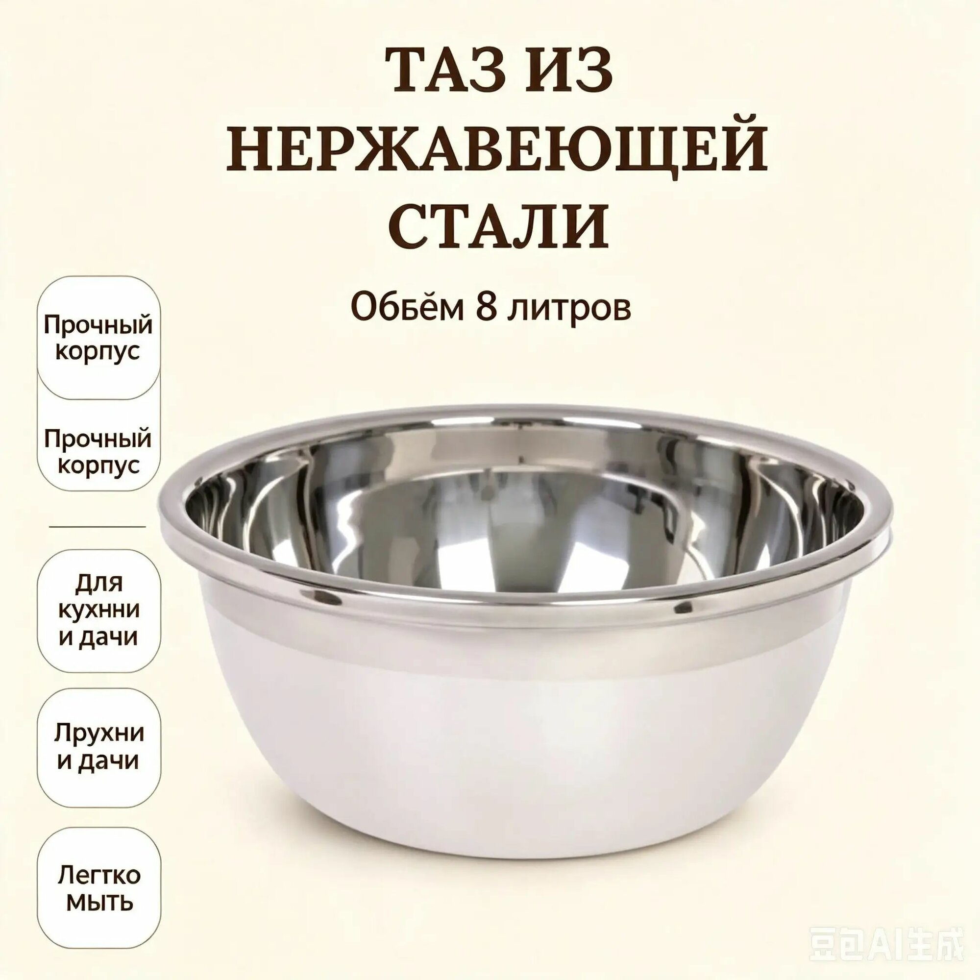 Таз для варки варенья 8 л нержавеющая сталь 1 шт
