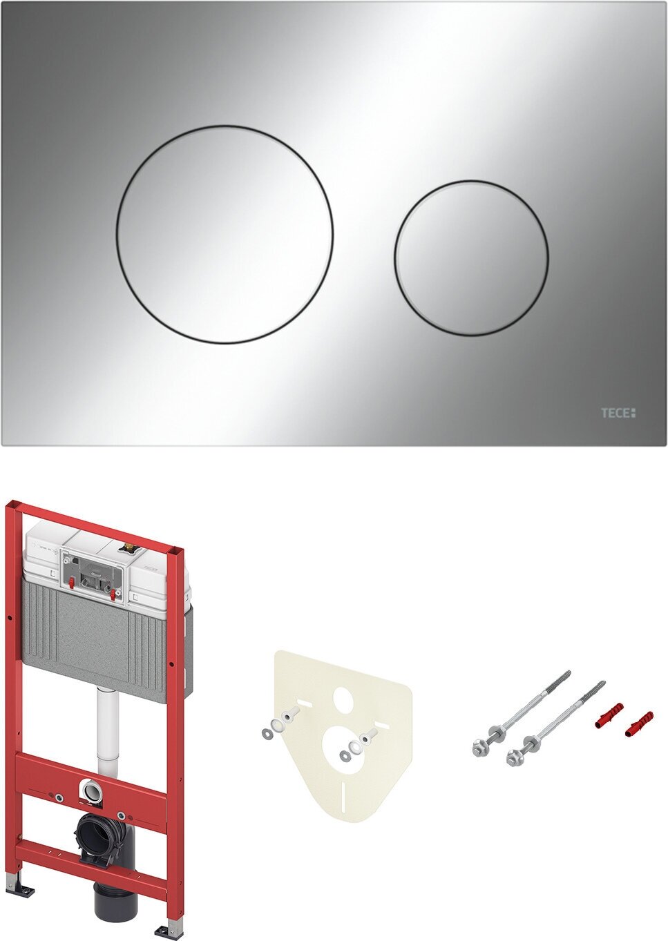 TECE комплект (4в1): инсталляция TECEBase, шпильки к стене звукоизоляция 9200010 и клавиша 9240921 TECEloop хром глянцевый K440921