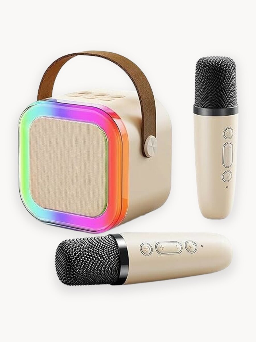 Караоке-система , с беспроводными микрофонами, RGB-подсветкой, бежевый