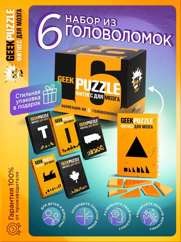 Развивающие IQ головоломки пазлы для взрослых Набор из 6 шт. / IQ PUZZLE для детей тренажер для мозга