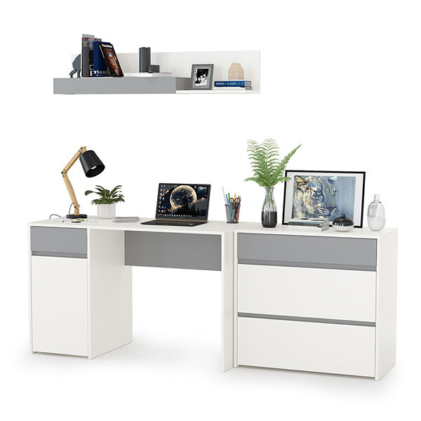 Набор мебели Моби Торонто - стол, полка, комод, цвет белый/серый, размер 200 x 53 x 150см