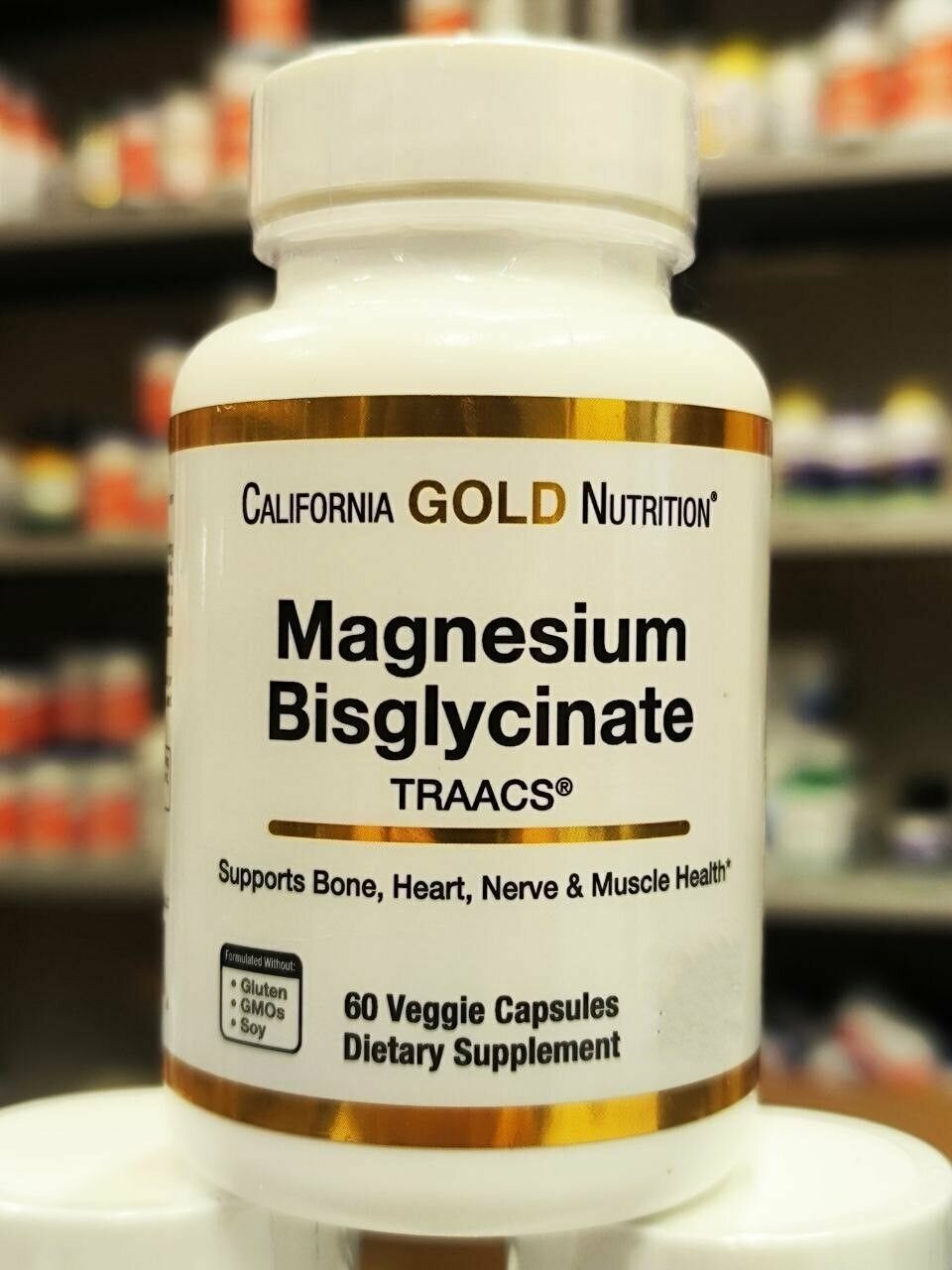 California Gold Nutrition, Бисглицинат магния, с TRAACS, 200 мг, 60 капсул