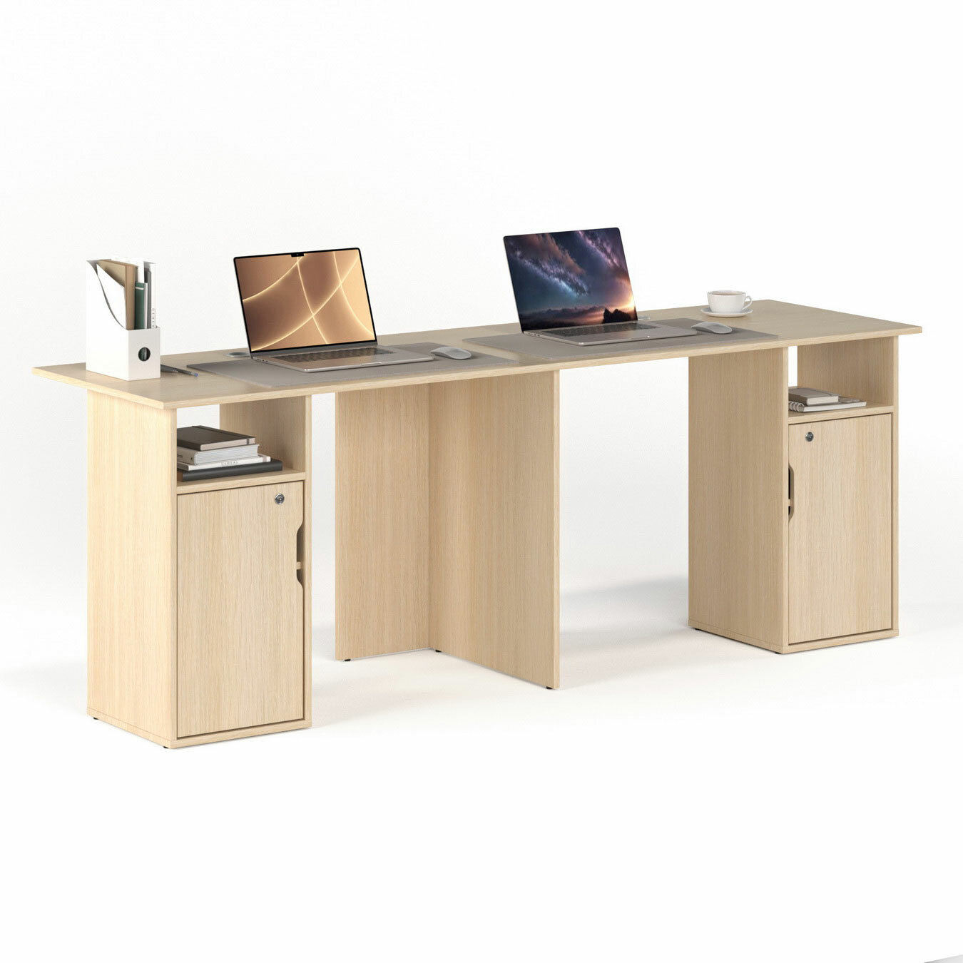 Письменный стол для двоих 208х60 МагМебель №81 дуб молочный