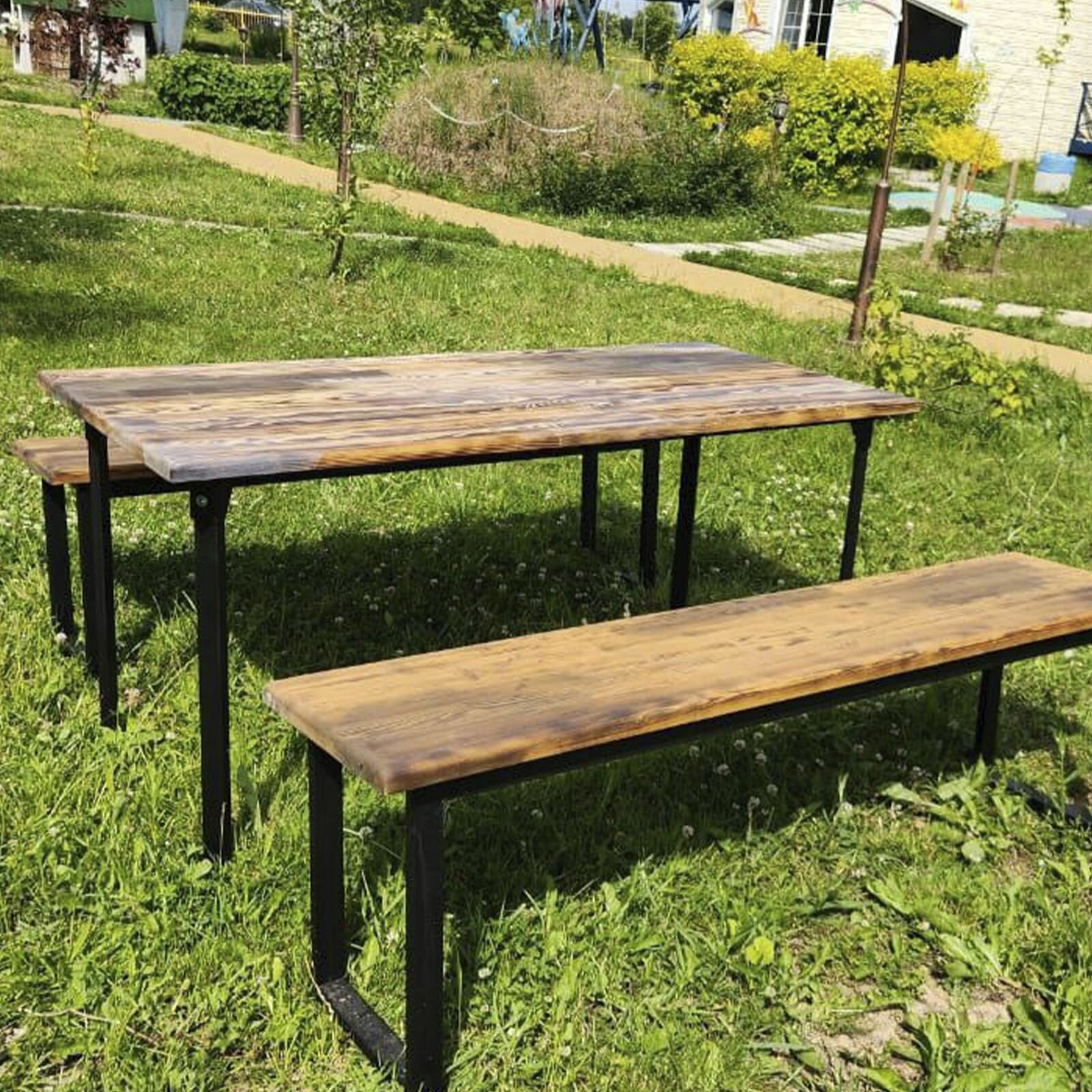 Обеденный стол из обожженного массива сосны 120х74