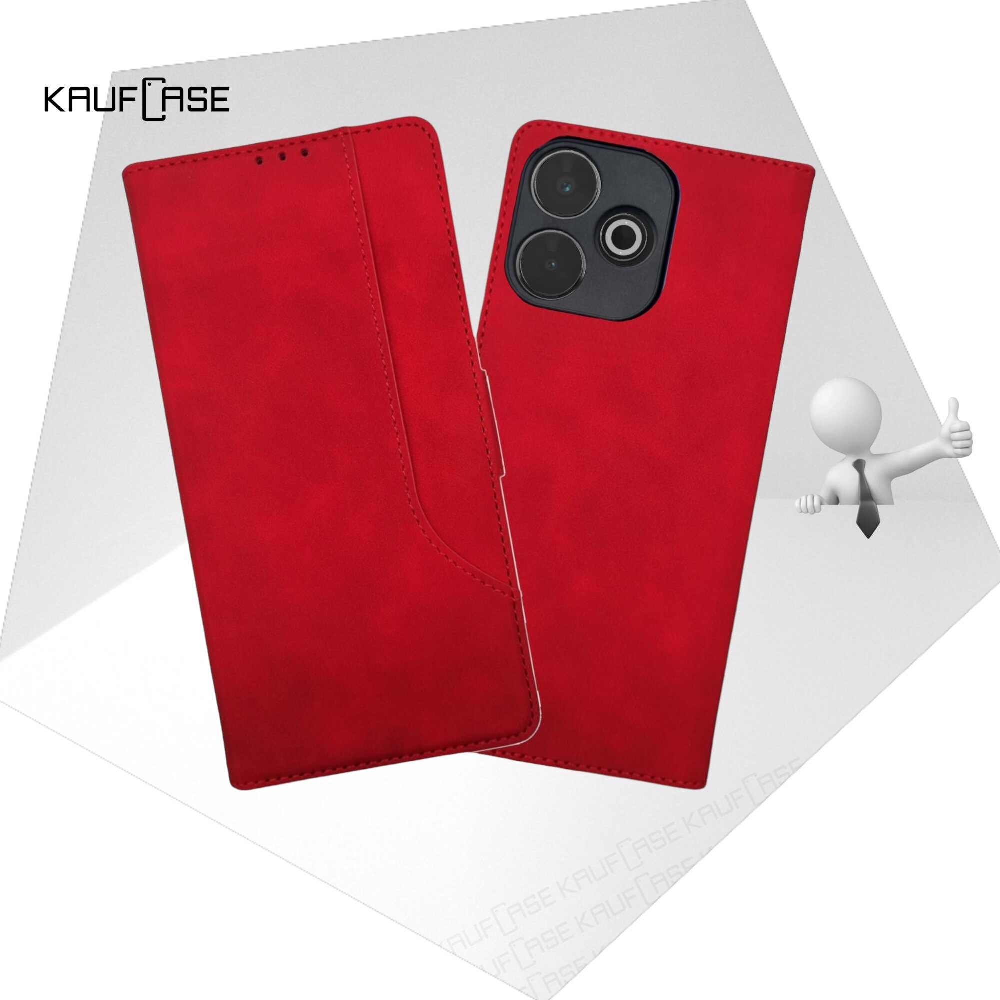 Чехол книжка с карманом кошельком для вашего смартфона Xiaomi Redmi 13 4G/Poco M6 4G (6.79"), красный. Матовая текстура под кожу, дополнительный карман на крышке чехла, отделения для карт и купюр