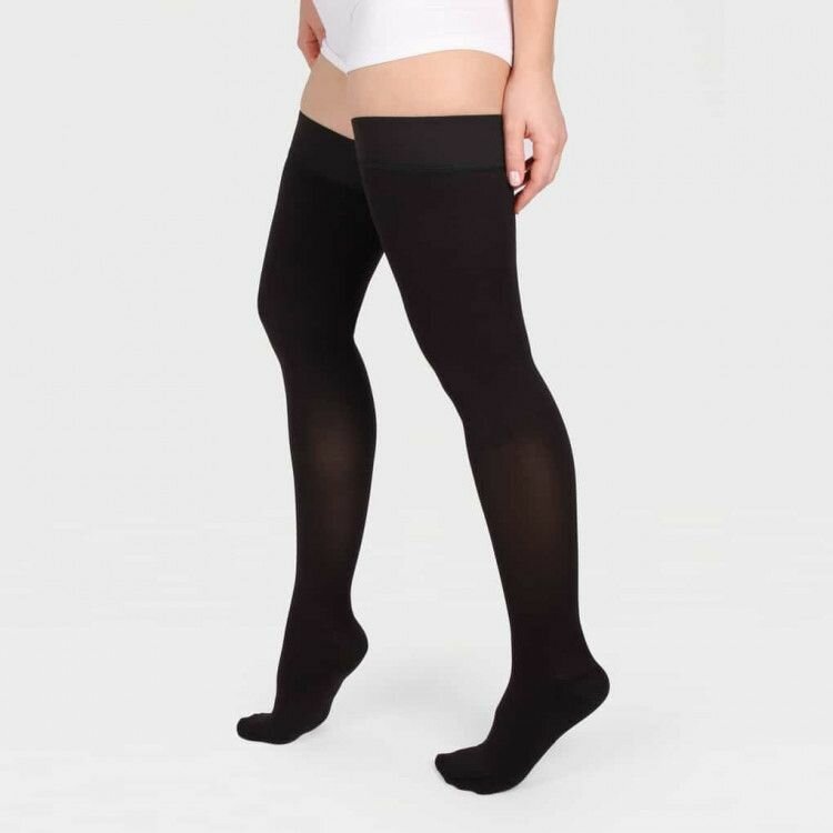 Чулки медицинские компрессионные с резинкой на силиконовой основе, с закрытым носком на широкое бедро,(Luomma) М, I класс, NORM, Черный, ID-300W