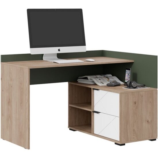 Стол письменный Трия Лео ТД-410.15.03 угловой Гикори джексон/Белый матовый/Дымчатый зеленый