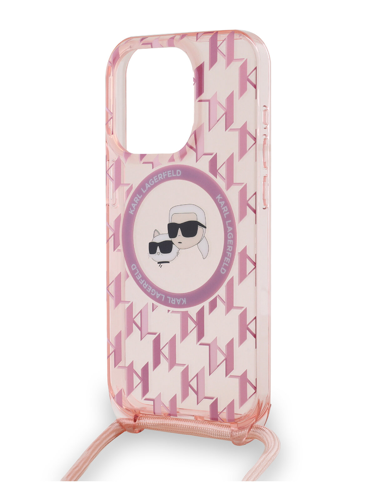 Lagerfeld для iPhone 15 Pro Max чехол Crossbody PC/TPU NFT Karl&Choup Head Hard Pink (MagSafe) +Cord