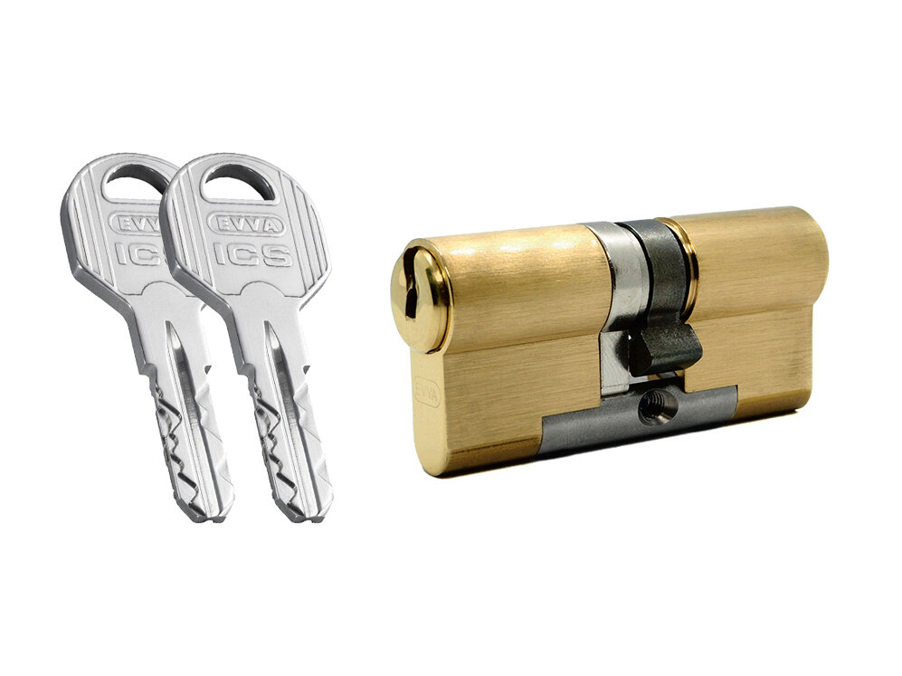 Цилиндр EVVA ICS ключ-ключ с функцией Vario 122мм (размер 71х51 мм) - Латунь (2+5 ключей)