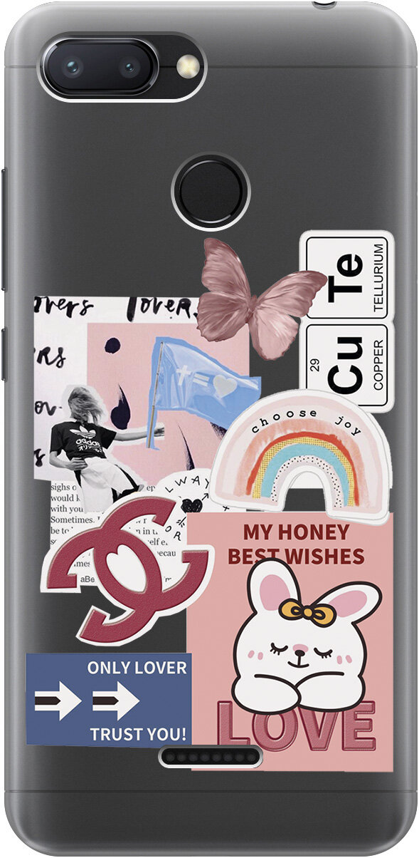 Силиконовый чехол с принтом Cute Stickers для Xiaomi Redmi 6 / Сяоми Редми 6