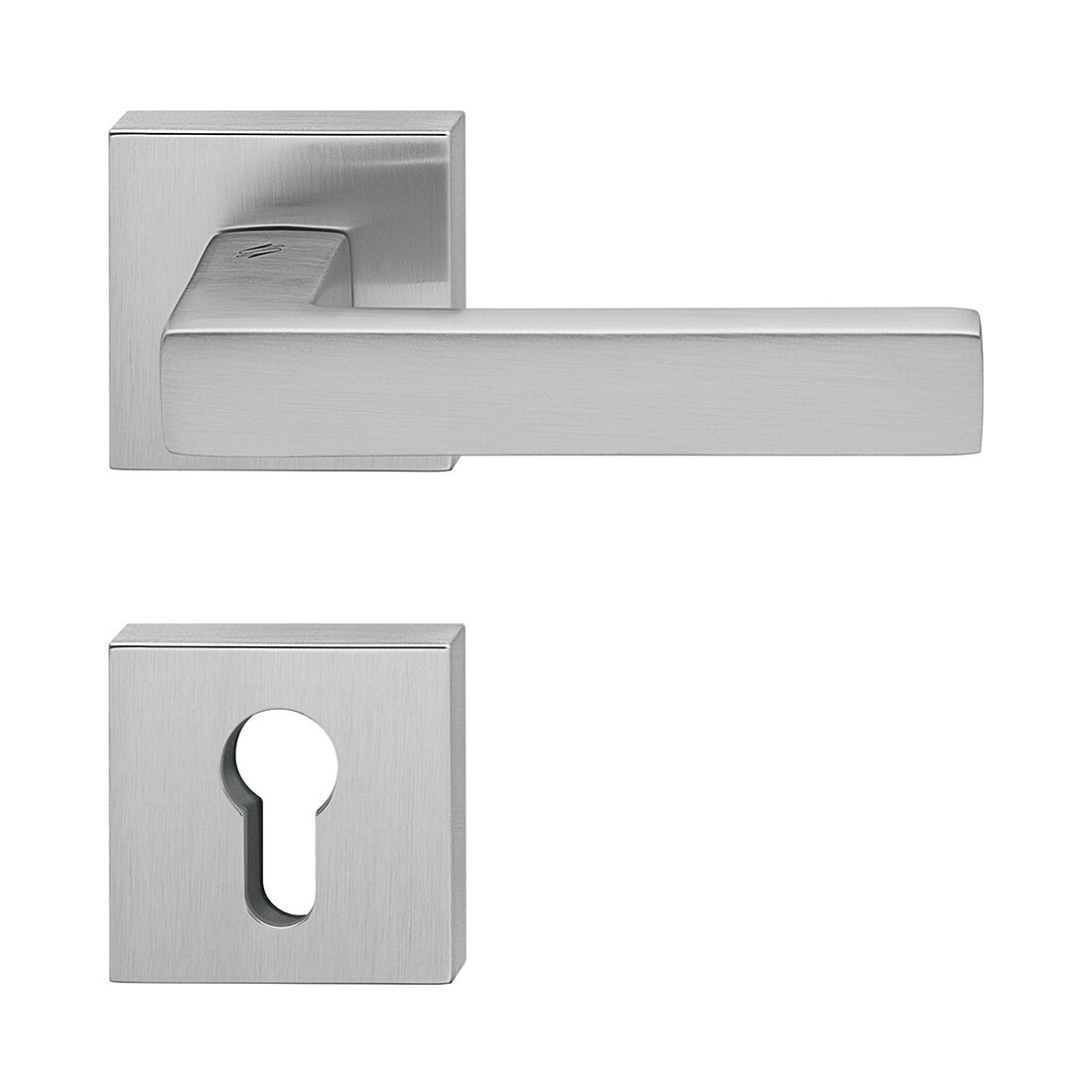 Ручка дверная Colombo Ellesse, с квадратной розеткой 52x52, с накладкой для цилиндрового замка, хром матовый BD21RY cromat