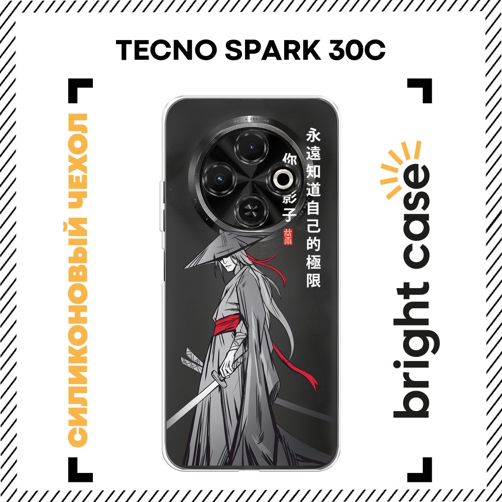 Чехол на Tecno Spark 30C / Текно Спарк 30C с принтом Самурай в стиле аниме, прозрачный