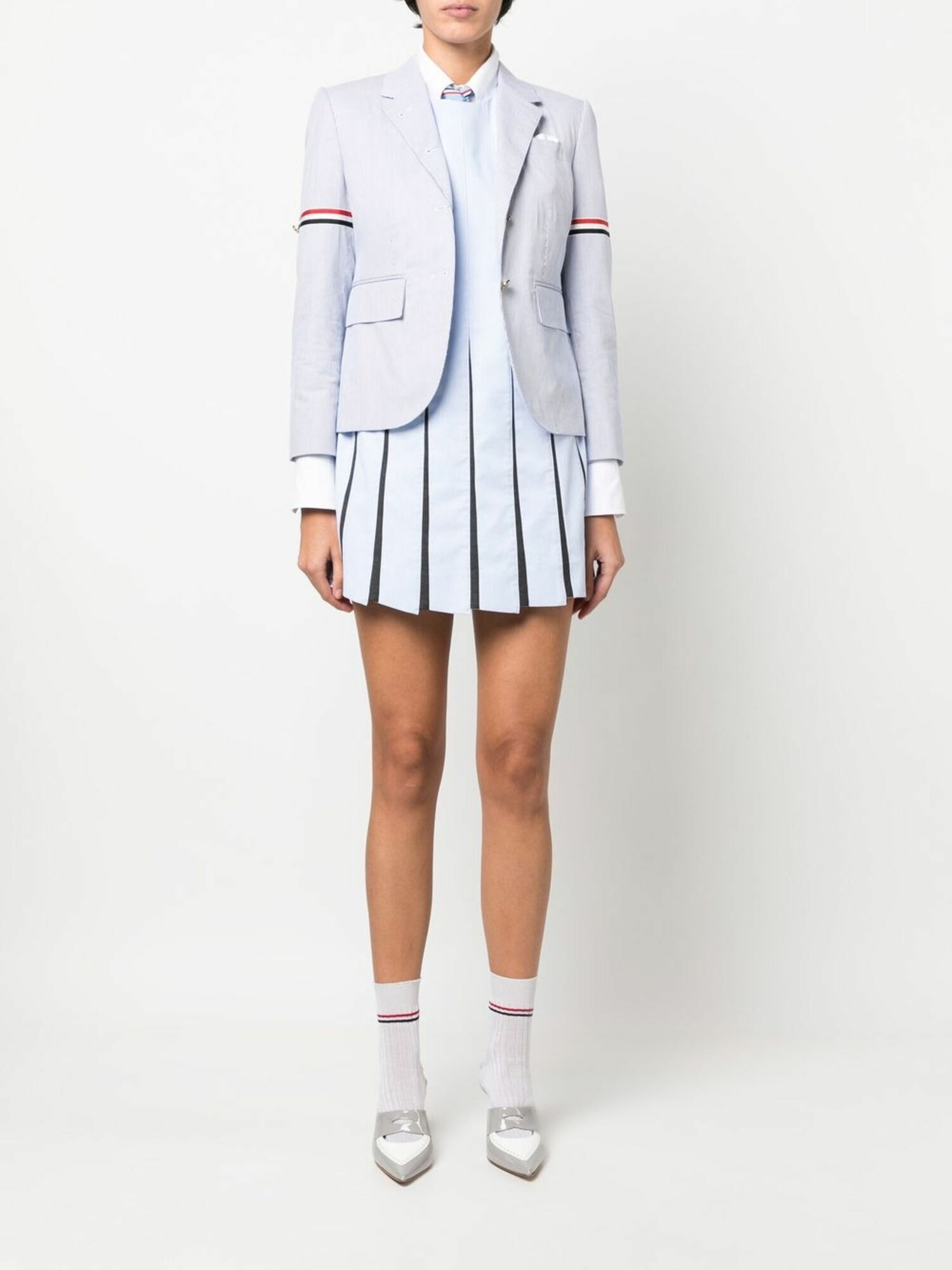 Пиджак THOM BROWNE RWB stripe single-breasted blazer, размер 40, синий — фото 1