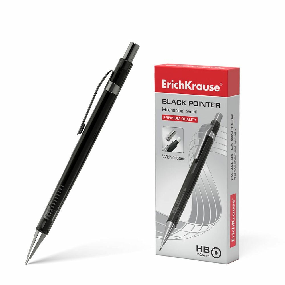 Карандаш механический 12 шт ErichKrause Black Pointer 0.5 мм, НВ