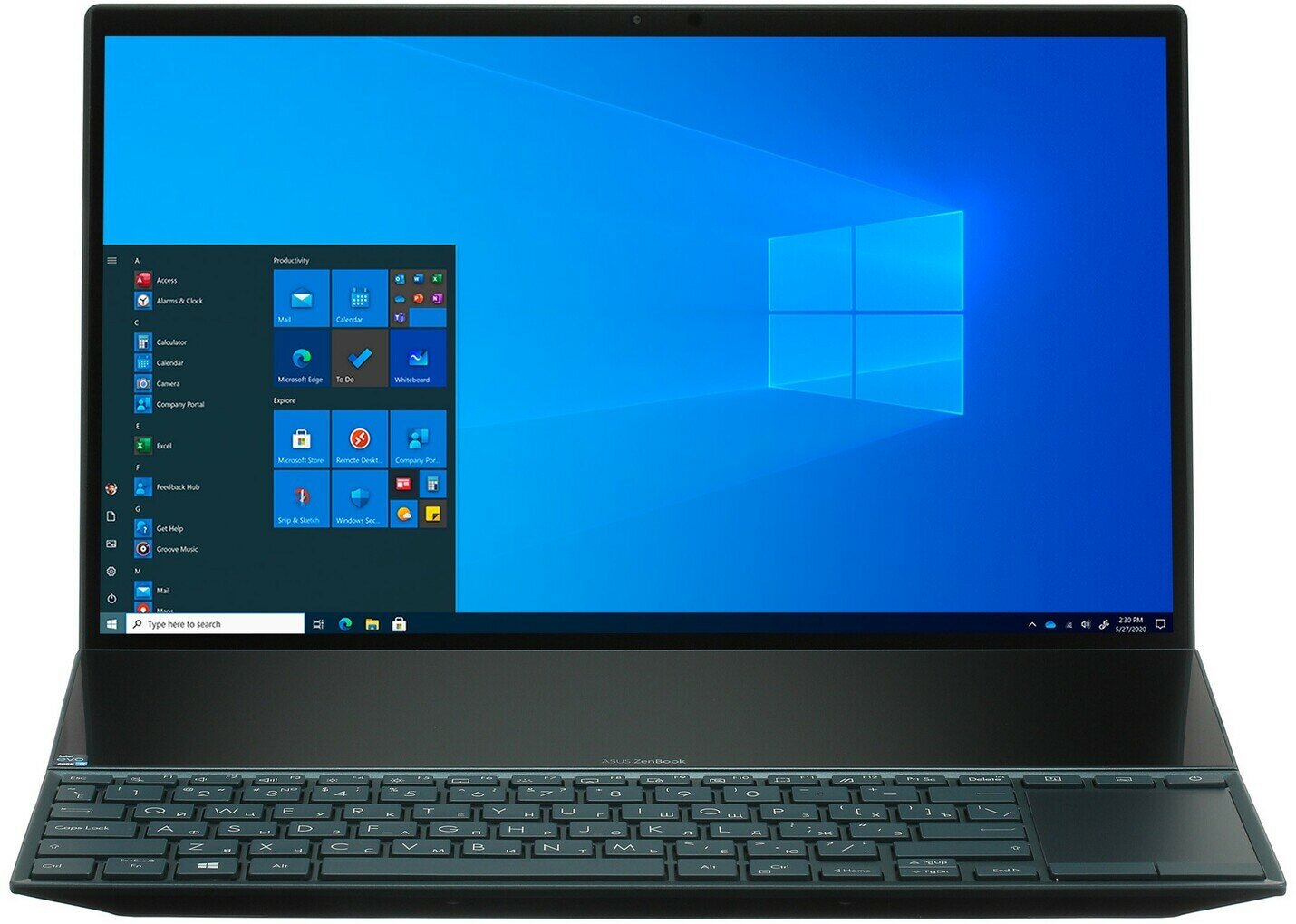 14" Ноутбук Asus ZenBook Duo 14 UX482EA-HY227R (90NB0S41-M001T0) синий - 1920x1080, IPS, Intel Core i7-1165G7, ядра: 4 x 2,8 ГГц, 16 ГБ, SSD 1024 ГБ, Intel Iris Xe Graphics, Windows 10 Pro