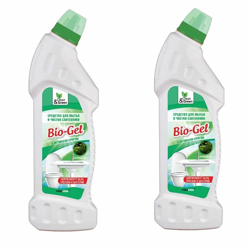 Clean&Green Средство для мытья и чистки сантехники Bio-Gel, с активным хлором, 750 мл, 2 уп