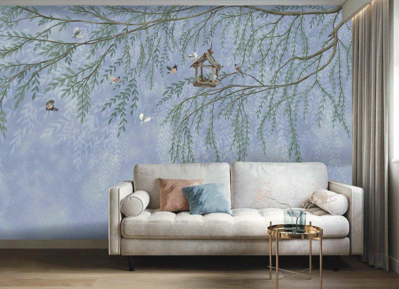 Фреска бесшовная "Маленькая жизнь" серо-голубой (ширина 2750мм х длина 4000мм)