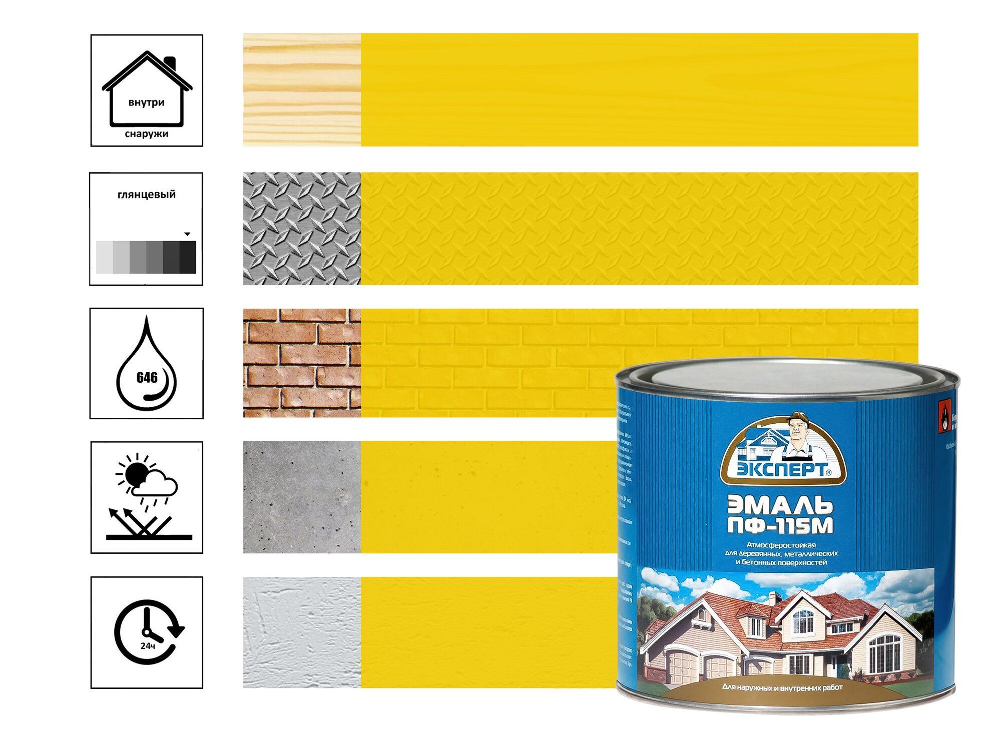 Эмаль Эксперт ПФ-115М глянцевая, желтая, 2,7 кг