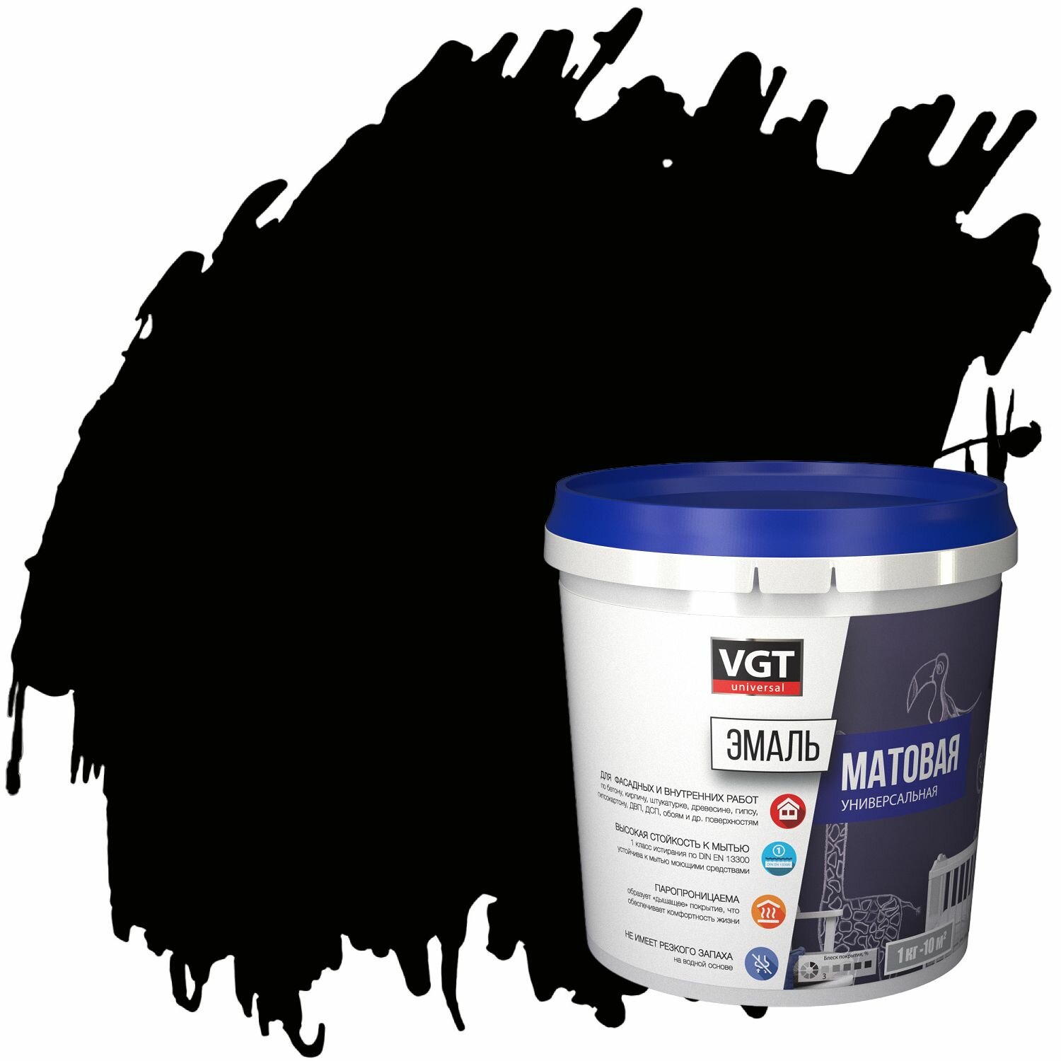 Эмаль универсальная матовая ВД-АК-1179 VGT (1кг) черный RAL 9005