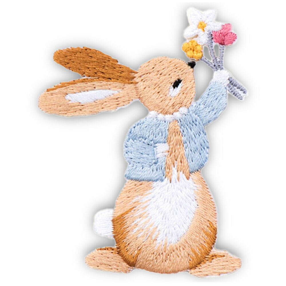 Шеврон на липучке "Зайка с цветами" для одежды от Avelcro 48х62