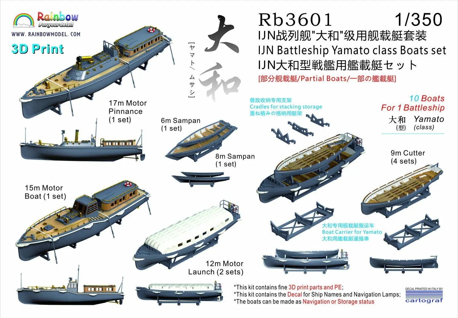 Набор лодок Rainbow PE 1/350 IJN Battleship Yamato class (10 лодок)