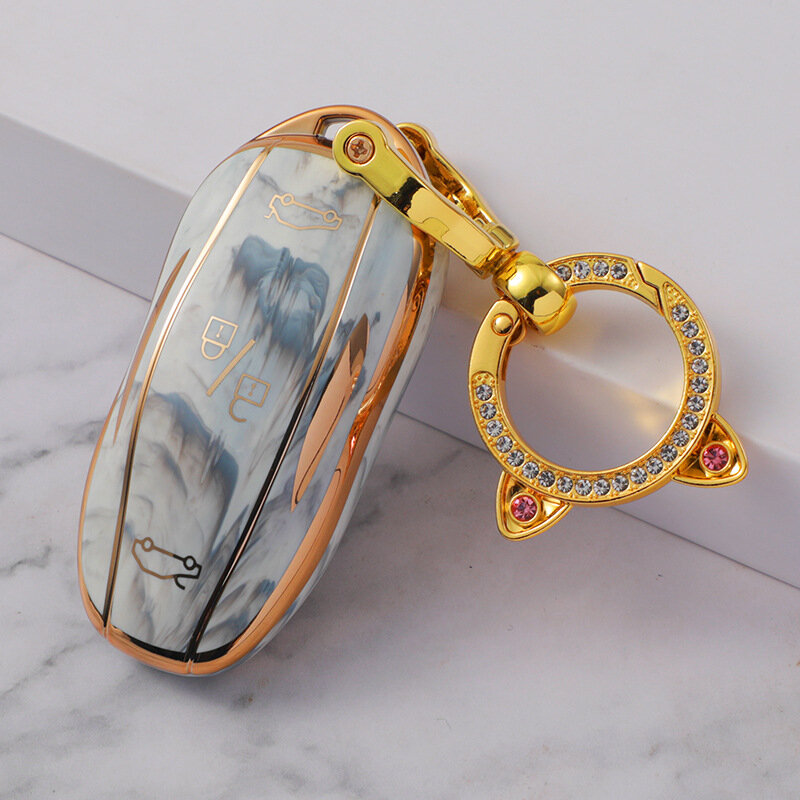 Чехол для ключей, для Tesla Model Y/Model 3/Model S/X, с инкрустацией золотом и нефритовой пряжкой