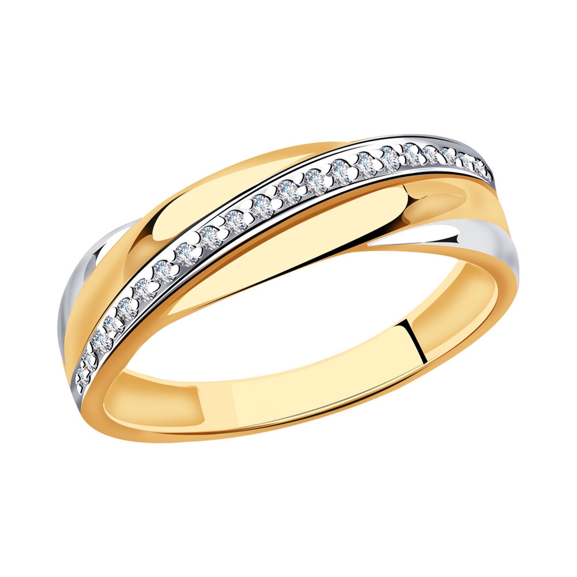 Кольцо обручальное Diamant online, красное золото, 585 проба, фианит