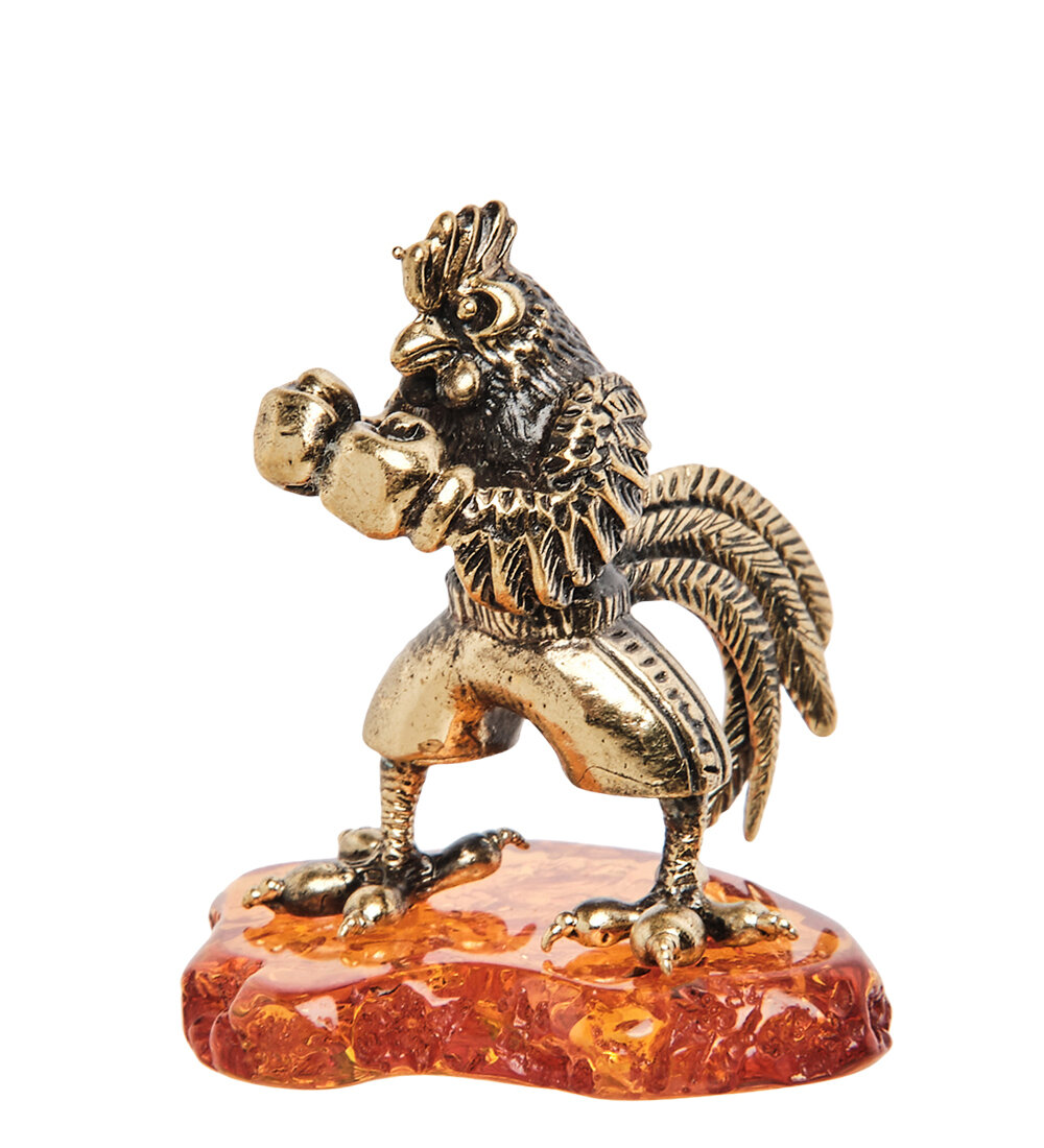 Фигурка "Петух Боксер" (латунь, янтарь)