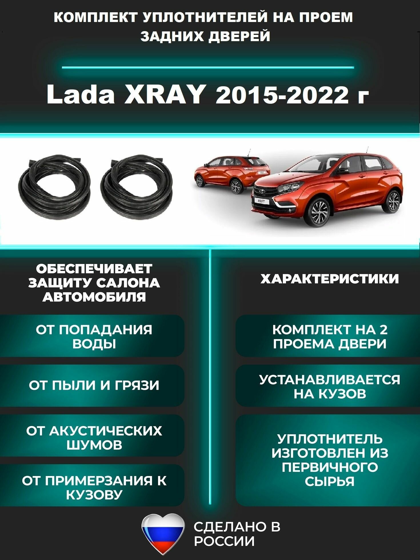 Комплект уплотнителей проема задних дверей на Lada XRAY, XRAY Cross 2015-2022 год / уплотнитель на заднюю правую и левую пассажирскую дверь Лада Икс Рей, Х-Рей, Кросс