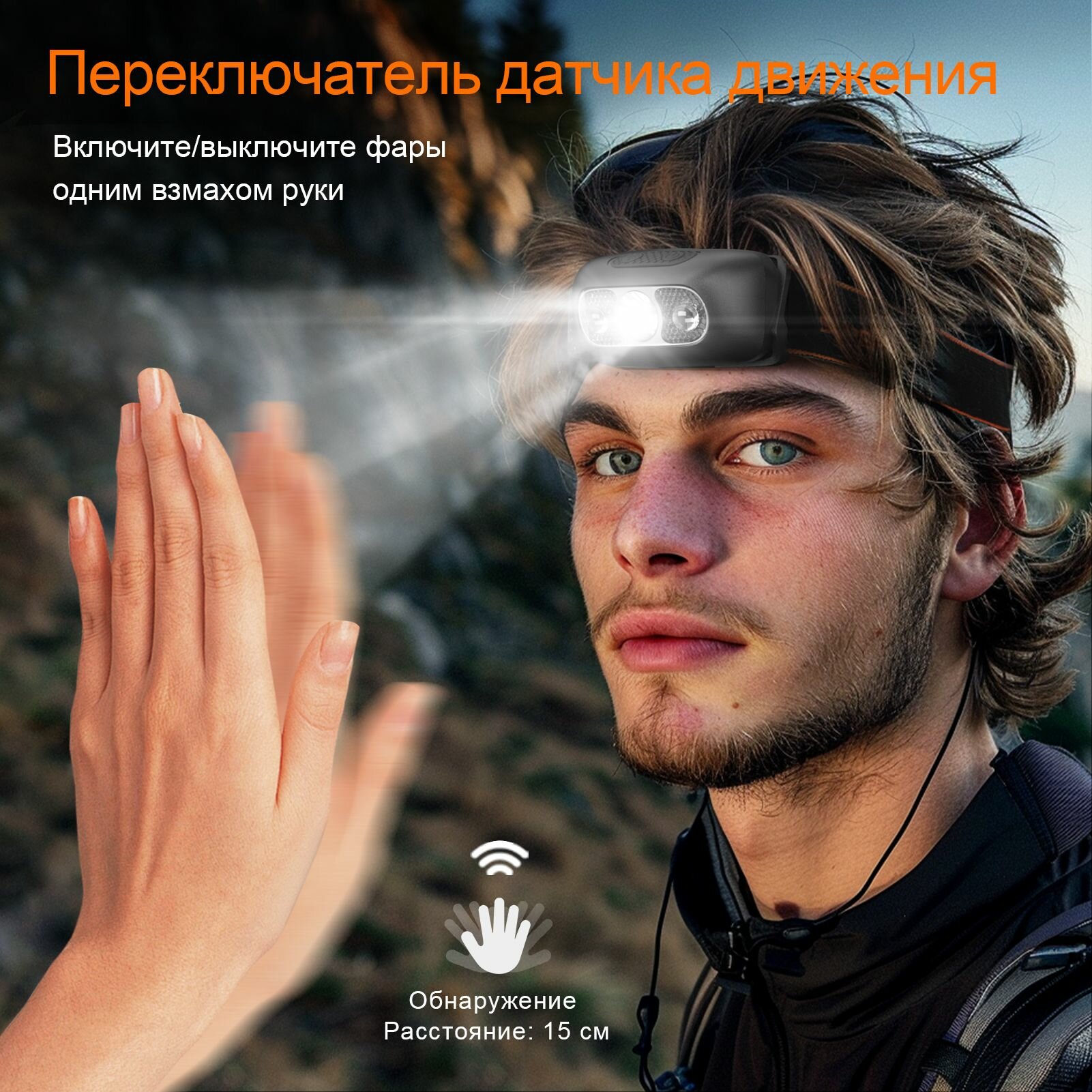 SUPERFIRE HL05-Y Светодиодный налобный фонарь с датчиком движения USB Перезаряжаемый фонарик для кемпинга и рыбалки