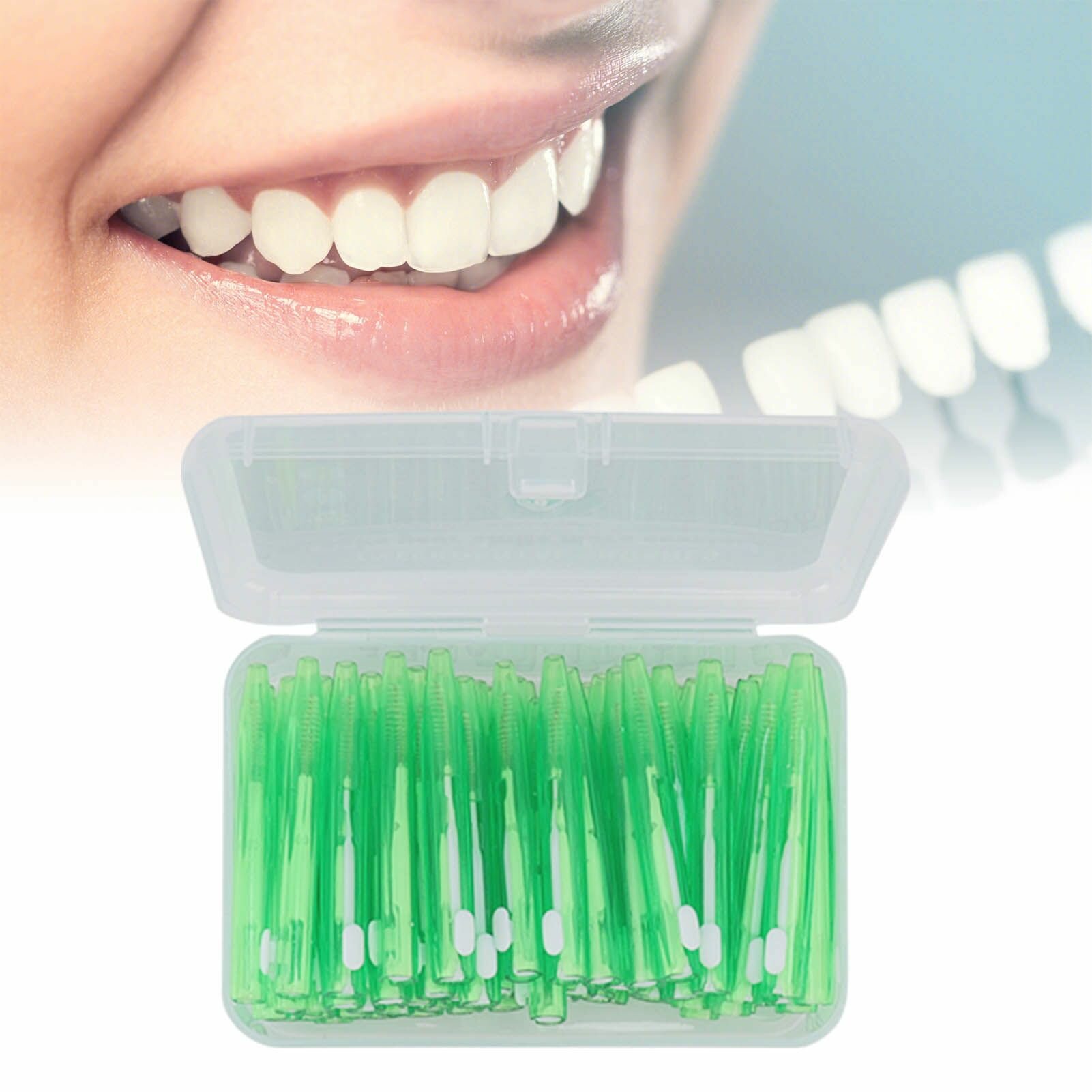 60 шт. межзубная щетка, практичное тонкое средство для чистки брекетов с ручкой из полипропилена для взрослых, детей, ортодонтический уход, зеленый цвет
